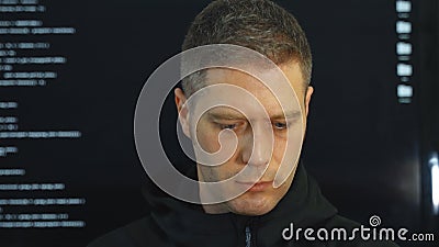 Handsome hacker portrait. stock video. Video of malware - 159887883