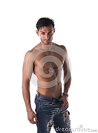 Handsome Lean, Shirtless Man In Jeans Royalty-Free Stock Photo ...