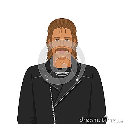 Handsome Man With Mullet Hairstyle In Biker Jacket Cartoon Vector ...