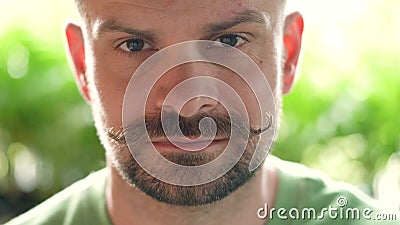 Handsome Man with Twisted Mustache Looking at the Camera Stock Video ...