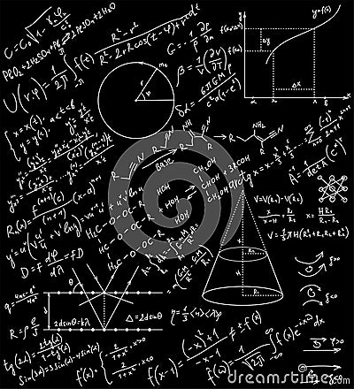 Handwriting Science Formulas Over Blackboard, Mathematic Background ...