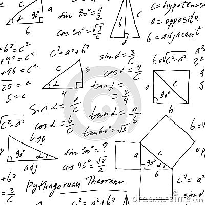 Handwritten Trigonometric Vector Seamless Pattern, Hand Drawn ...