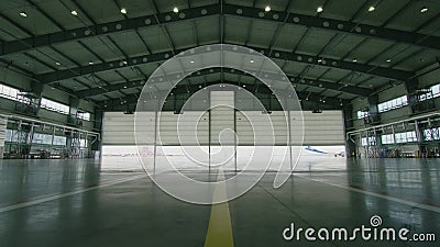 Hangar for Aircraft with Large Open Gate at Sunny Summer Day. Large ...