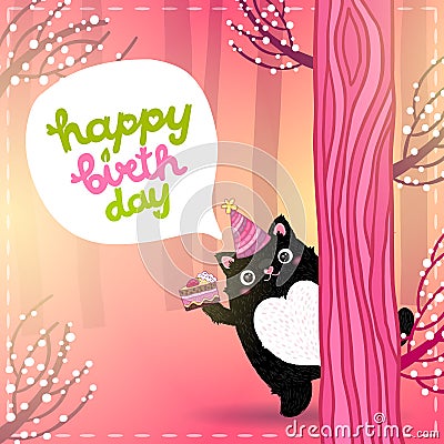 Happy Birthday Card With A Cute Fat Cat Stock Vector - Image: 40035120