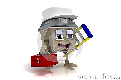 Happy Cartoon House With Toolbox And Ladder Stock Photo | CartoonDealer ...