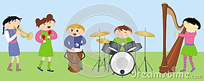 Happy Children Playing Instruments Stock Image | CartoonDealer.com ...