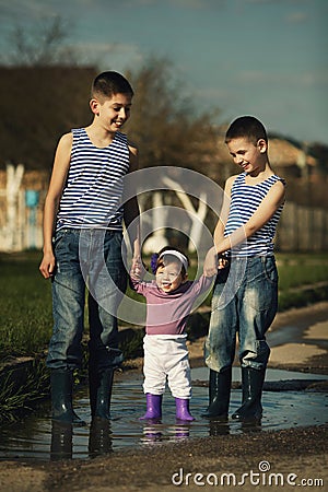 Happy Children Playing In The Puddle Stock Image | CartoonDealer.com ...