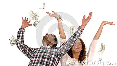 Happy Couple Throwing Money Stock Video - Video of laughing, male: 64149885