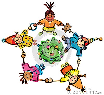 Happy Dancing Kids Around Tree! Vector Illustration | CartoonDealer.com ...