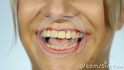 Happy Expression on a Woman`s Face with Smile. Close Up of a Lips. Slow ...