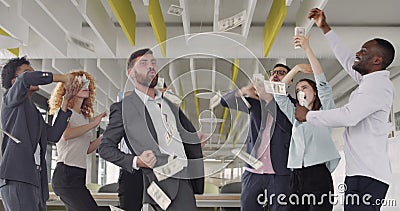 Happy Group of Workers Rejoicing Successful Project and Dancing Happily ...