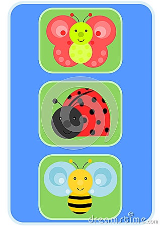 Happy Insects: Butterfly, Bee And Ladybird Stock Photos - Image: 28389003