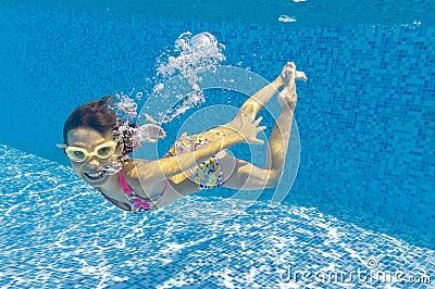Happy Kid Swimming Underwater In Pool Royalty Free Stock Photo - Image ...