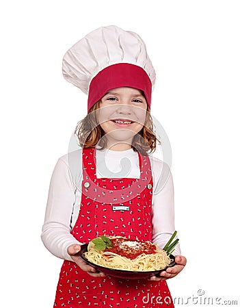 Happy Little Girl Cook With Spaghetti Stock Image | CartoonDealer.com ...