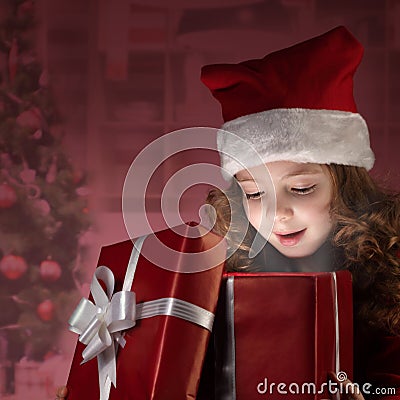 Happy Little Girl Open Gift Box Stock Photo | CartoonDealer.com #17371476