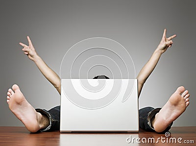 Happy Man Behind Computer Stock Photography - Image: 13087962