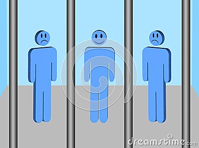 Happy Prisoner Between Two Sad Prisoners Royalty-Free Cartoon ...