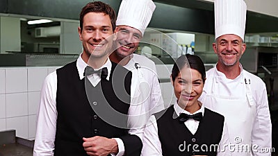 Happy Restaurant Staff with Manager Smiling at Camera Stock Video ...