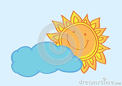 Happy Sun Behind Cloud Cartoon Vector Illustration Stock Vector - Image ...