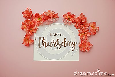 Happy Thursday Card Typography Text With Flower Bouquet On Pink ...