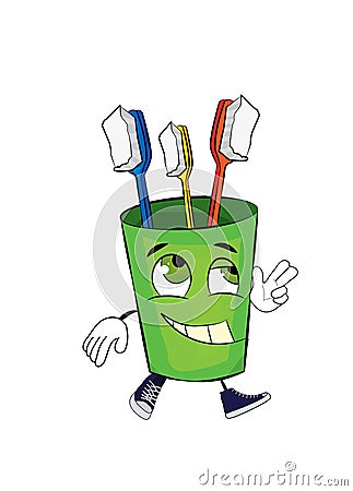 Happy Toothbrushes In A Cup Cartoon | CartoonDealer.com #49015898