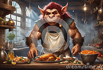 Happy Troll Coocking Food. Generative AI Royalty-Free Stock Photography ...