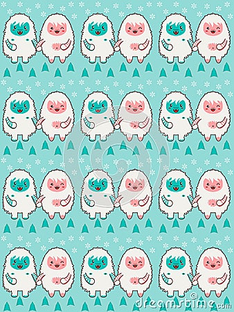 Happy Yeti Couple Holding Hands. Vector Texture | CartoonDealer.com ...