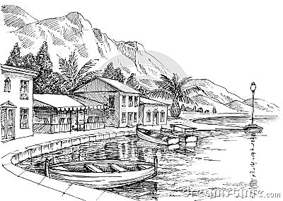 Harbor Drawing Vector Illustration | CartoonDealer.com #119248558