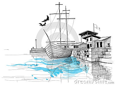Harbor Sketch Vector Illustration | CartoonDealer.com #45264290