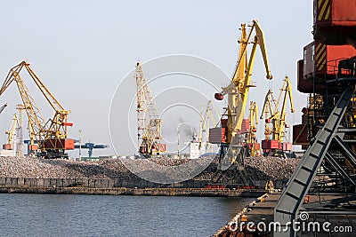 Harbour Of Sea Trading Port With Cargo Cranes Stock Photography ...