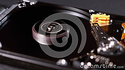 Hard Disk Drive Inside. Structure of HDD, Spinning Platter. Move ...