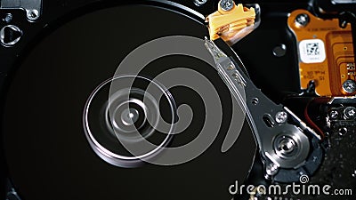 Hard Disk Drive Inside. Structure of HDD, Spinning Platter. Move ...
