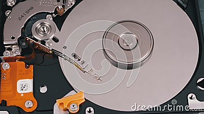 Hard Disk Drive Inside. Structure of HDD, Spinning Platter. Move ...