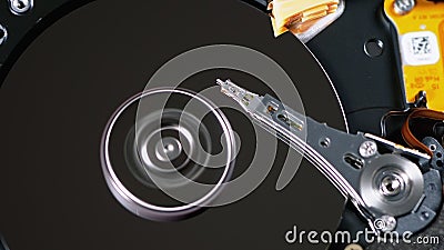 Hard Disk Drive Inside. Structure of HDD, Spinning Platter. Move ...