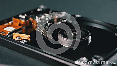 Hard Disk Drive Inside. Structure of HDD, Spinning Platter. Move ...