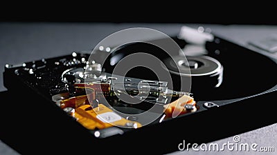 Hard Disk Drive Inside. Structure of HDD, Spinning Platter. Move ...