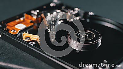 Hard Disk Drive Inside. Structure Of HDD, Spinning Platter. Move ...