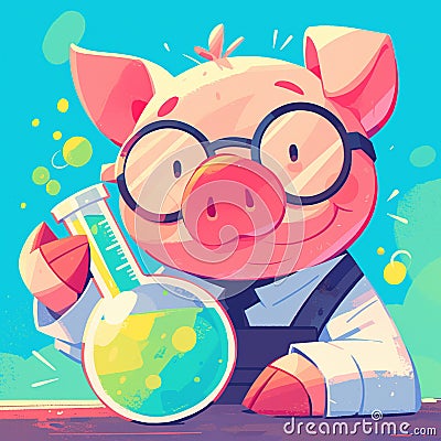 A Hardworking Pig Scientist Cartoon Style | CartoonDealer.com #316199991