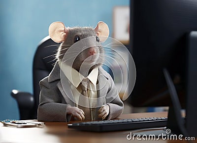 Hardworking Rat Wearing Suit Working On Its Computer At Office ...