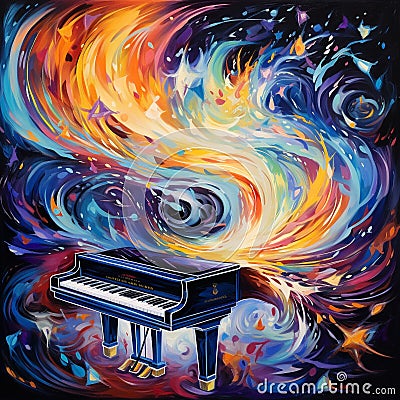 Harmonious Fusion Of Celestial Elements And Musical Instruments Stock ...