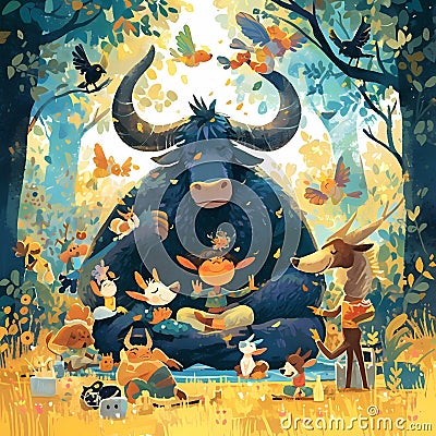 Harmonious Gathering Of Mythical Creatures In A Forest Haven Royalty ...