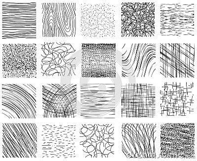 Hatch, Dotted And Linear Ink Hand Drawn Textures Cartoon Vector ...