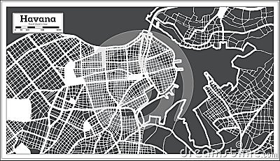 Havana Cuba City Map In Retro Style. Outline Map Vector Illustration ...