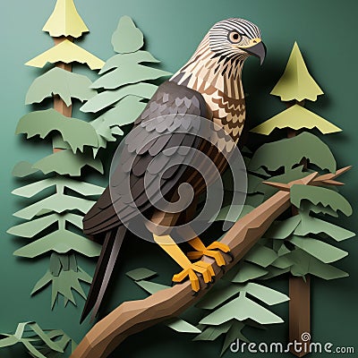 Hawk Paper Craft: Polygon Design Perched On Tree Branch Wall Decor ...