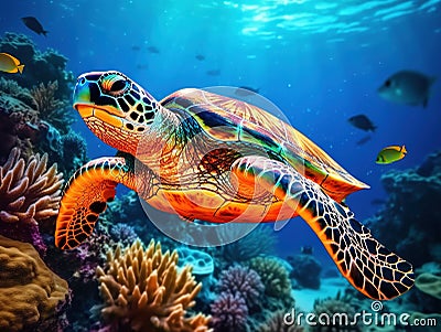 Hawksbill Turtle Under Water Royalty-Free Illustration | CartoonDealer ...