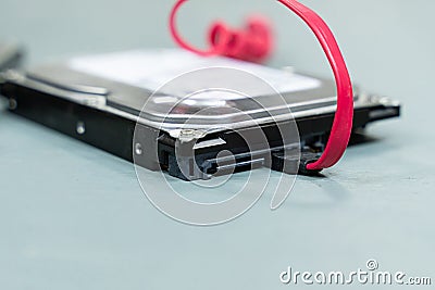 Hdd Disk And Red Sata Wire On Light Background, Data Storage Royalty ...