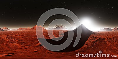 360 HDRI Panorama Of Mars Sunset. Martian Landscape, Environment Map ...