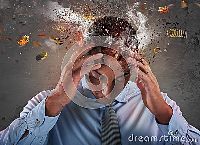 Head Explosion Of A Stressed And Tired Businessman Due To Overwork ...