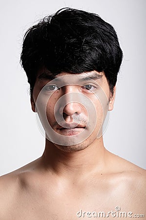 Headshot Of Asian Man Face With No Makeup Stock Photography ...
