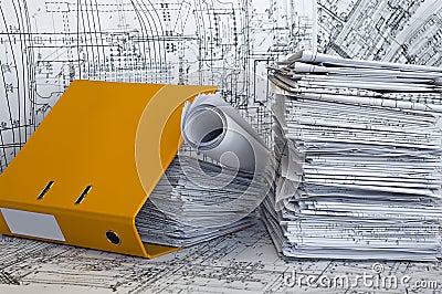 Heap Of Project Drawings In Yellow Folder. Royalty-Free Stock Image ...